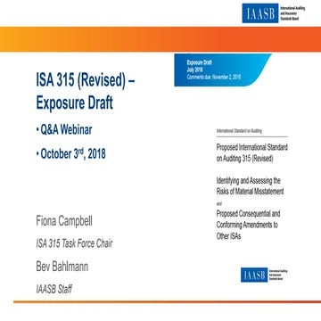 ISA 315 (Revised) - Exposure Draft Webinar, October 3rd, 2018 | PDF