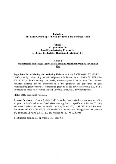 Eudra lex volume 4 good manufacturing practice (gmp) guidelines | PDF