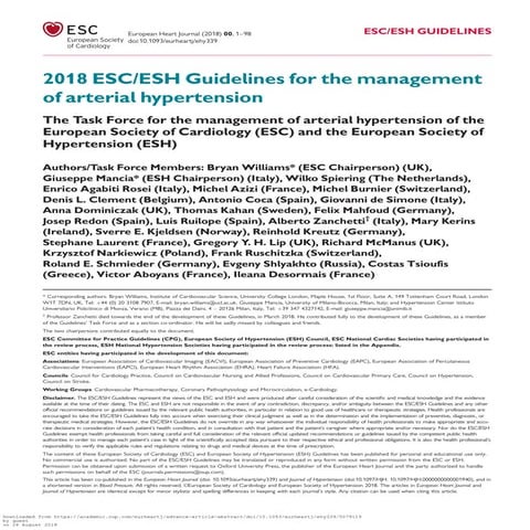 2018 esc esh guidelines for the management of arterial hypertension | PDF