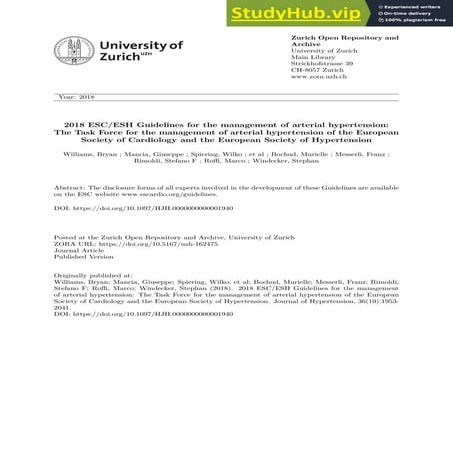 2023 Esh Guidelines For The Management Of Arterial Hypertension Esh | PDF