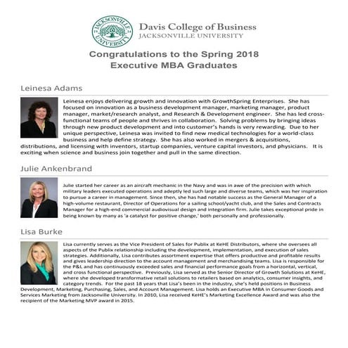 Spring 2018 Executive MBA Graduates | PDF