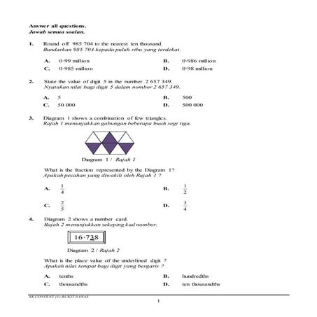 MATH YEAR 6 PAPER 1 PPT/18 | DOC