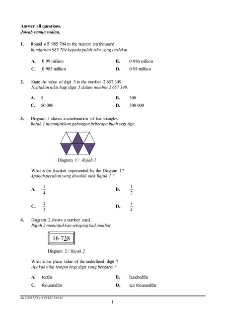 Mathematics exam paper year 5(dlp) | DOCX