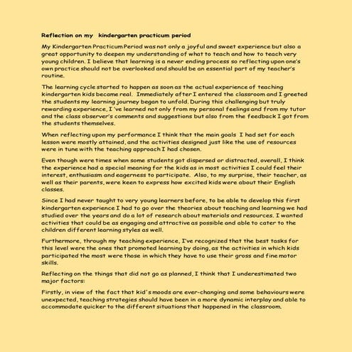 My final reflection on the kindergarten practicum period | DOCX