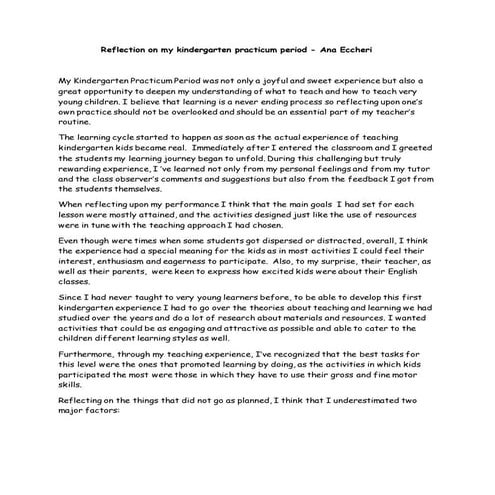 My final reflection on the kindergarten practicum period | DOCX