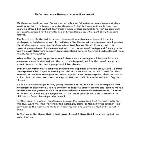 My final reflection on the kindergarten practicum period | DOCX