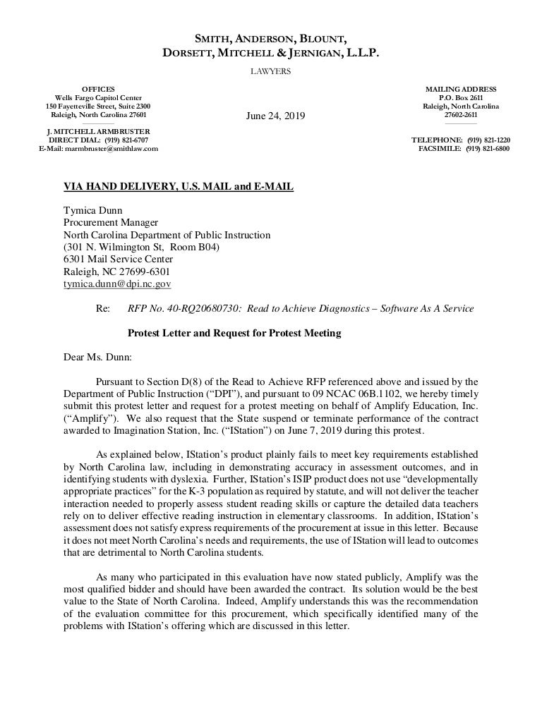 Protest letter from Amplify on Istation award