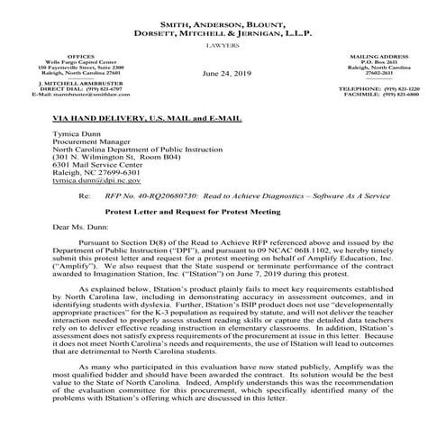 Protest letter from Amplify on Istation award | PDF