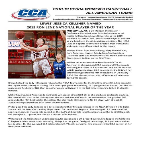 2019 D2CCA Women's Basketball All-American | PDF