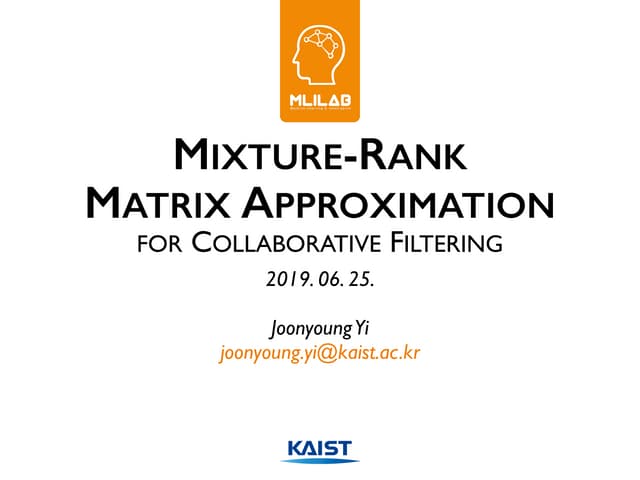 Mixture Rank Matrix Approximation For Collaborative Filtering Pdf Programming Languages
