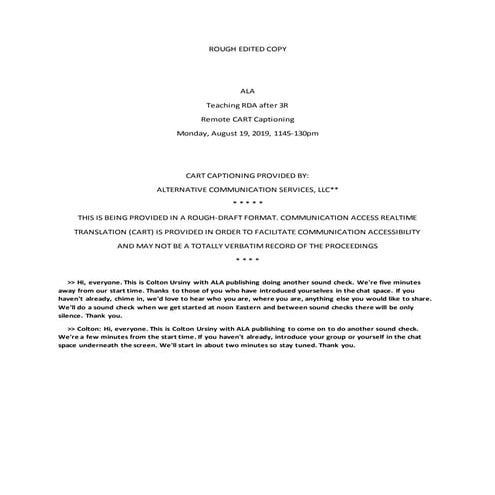 Teaching RDA After 3R (Transcript) | DOCX