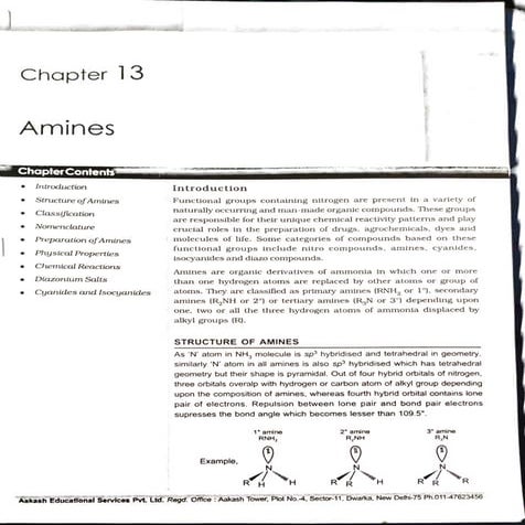 Aakash Institute Amines Notes Class 12 JEE Mains and Advanced | PDF