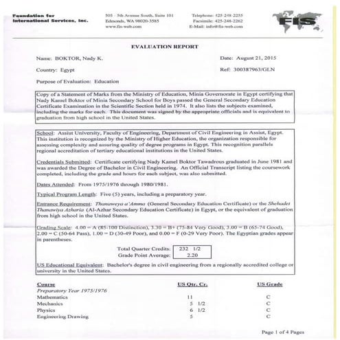 Transcript Evaluation - Boktor | PDF