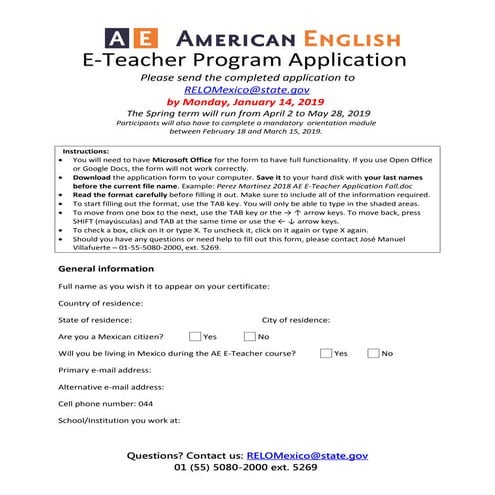 2019 ae e teacher application spring | PDF