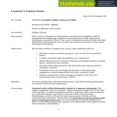 2019 Course Outline Research Skills | PDF