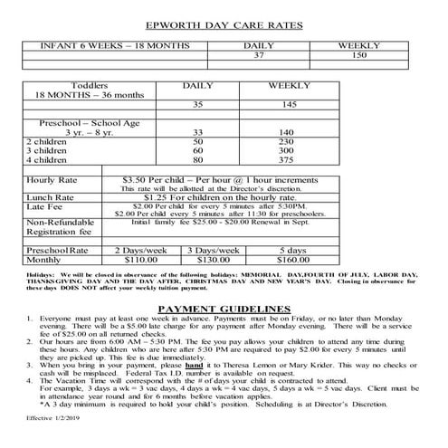 2021 day care current rates | PDF