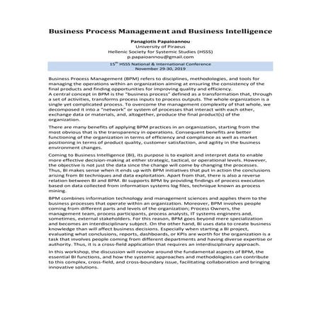Business Process Management and Business Intelligence | PDF