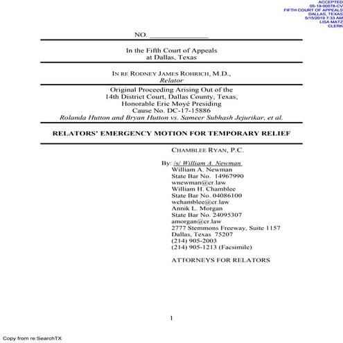 2019 - Rohrich’s Discovery Evasion and the 05-19-00578-CV Mandamus ...