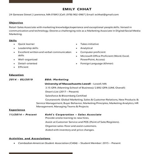 Emily Chhat - Resume | PDF