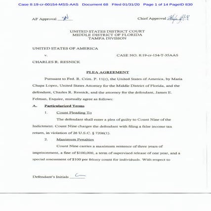 Charles Resnick Guilty Plea Agreement | PDF