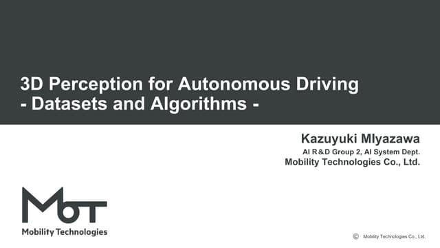 3d Perception For Autonomous Driving Datasets And Algorithms Pdf