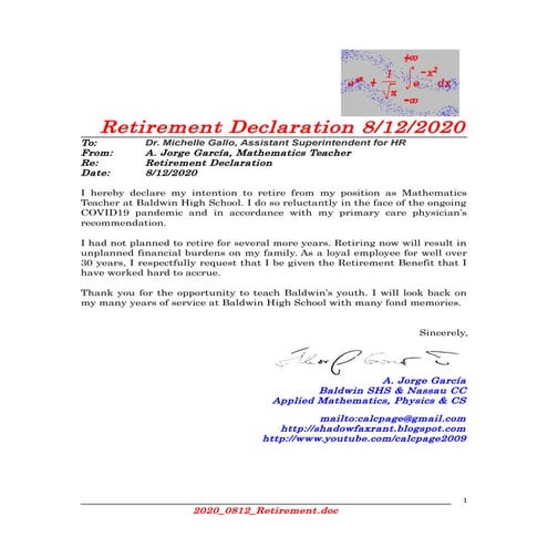 2020.0812 Retirement Letter | PDF