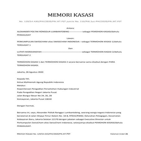 (2020 08 25) memori kasasi 129 tahun 2020 online | PDF