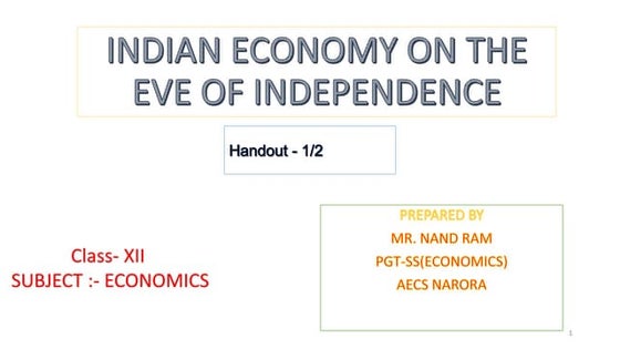 Indian Economy on the Eve Of Independence class XII | PPT