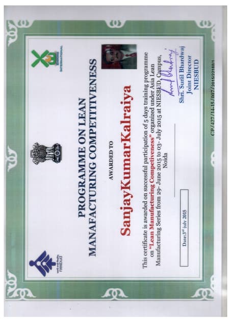 Certificate of Lean Mfg Practitioner-Rexchange | PDF