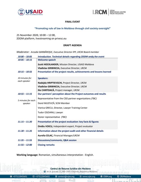 Proiect agenda eveniment 25 noiembrie 2020 | PDF