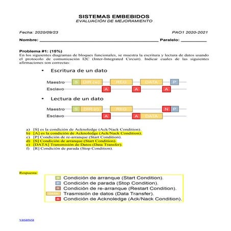 ⭐⭐⭐⭐⭐ SOLUCIÓN EVALUACIÓN SISTEMAS EMBEBIDOS, Mejoramiento (2020 PAO 1) | PDF