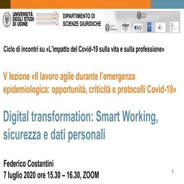 Digital transformation: Smart Working, sicurezza e dati personali | PPTX