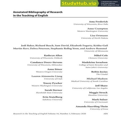 2020 Annotated Bibliography Of Research In The Teaching Of English | PDF