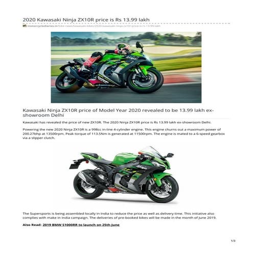 2020 kawasaki ninja zx10 r price is rs 1399 lakh | PDF