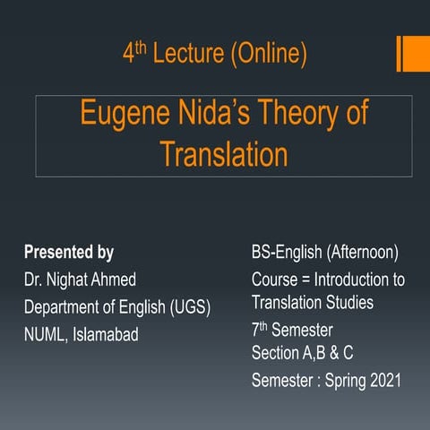 Eugene Nida's Theory of Translation | PPTX