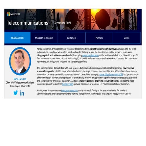 Microsoft Telecommunications Newsletter | December 2021 | PPT