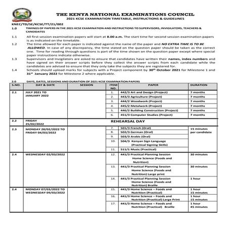 2021 kcse-timetable | PDF