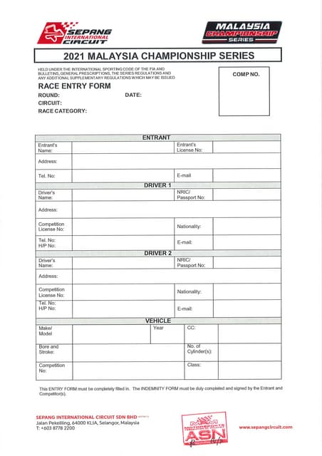 MSF RACING TEAM DRIVER IDENTIFICATION FORM | PDF | Off-Road Vehicles ...