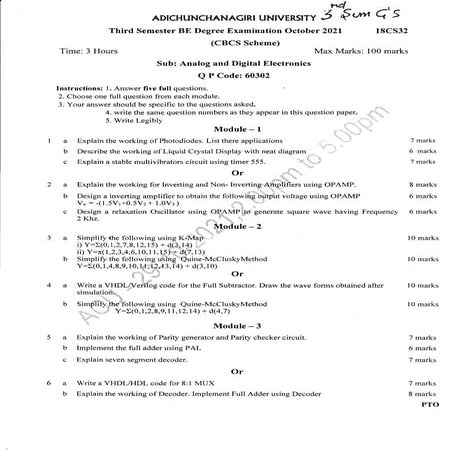 3rd Semester Computer Science and Engineering (ACU-2022) Question papers