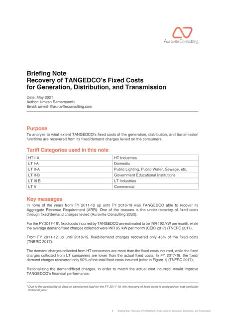 BRIEFING NOTE: IMPACT OF ROOFTOP SOLAR BY C&I CONSUMERS ON TANGEDCO’S ...