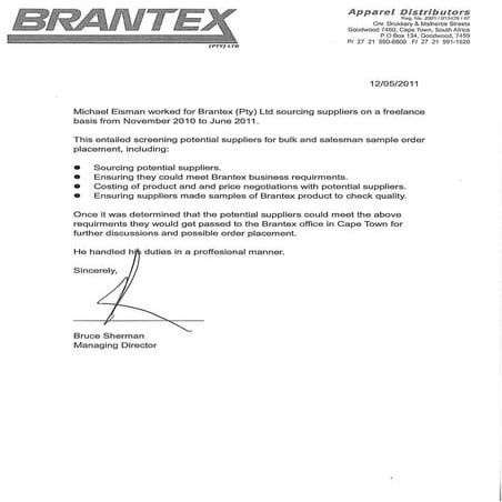 Brantex source letter | PDF
