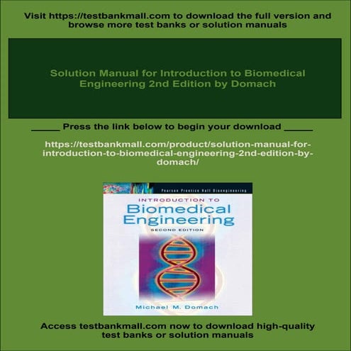 Solution Manual for Introduction to Biomedical Engineering 2nd Edition by Domach | PDF