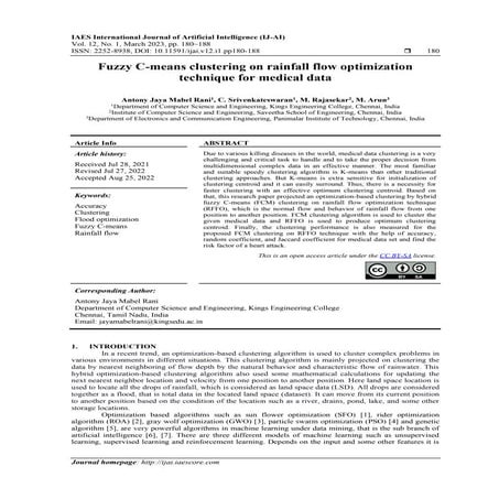 Fuzzy C-means clustering on rainfall flow optimization technique for medical data | PDF