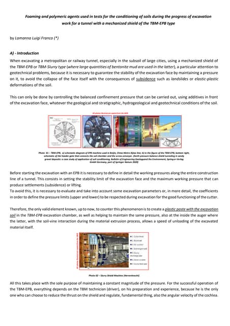 Some brief considerations on the machanized evolution of metropolitan tunnel excavation ...