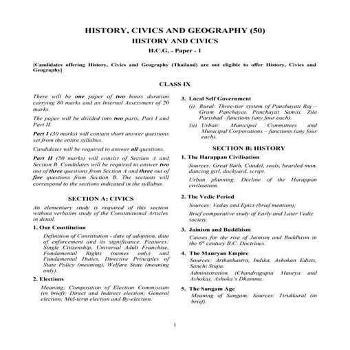 2021 icse reducedsylabiix-history and civics | PDF