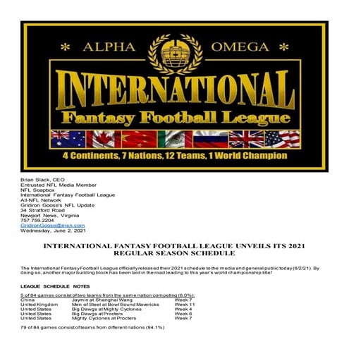 2021 IFFL SCHEDULES ANNOUNCED | PDF