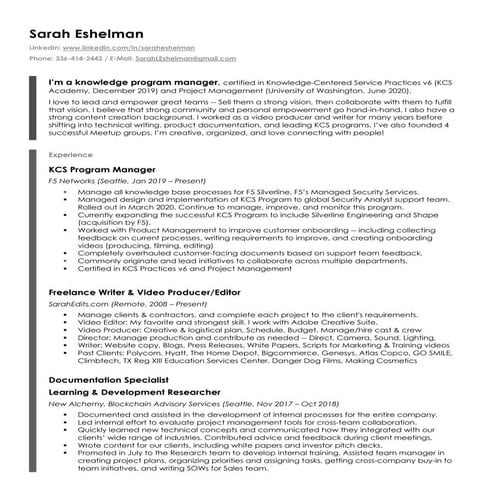 2021 Resume - Sarah Eshelman | PDF