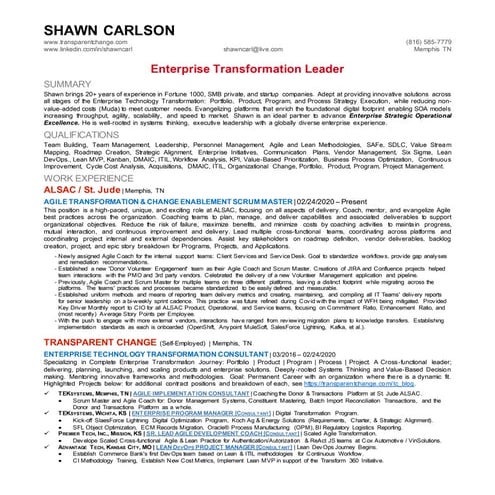 Shawn Carlson Enterprise Transformation Leader CV | DOCX