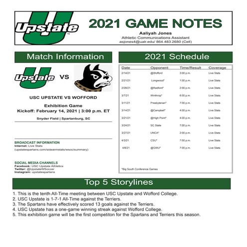 2021 USC Upstate Women's Soccer v Wofford | PDF