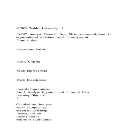 © 2021 Walden University 1 FM007 Analyze Financial Da | DOCX